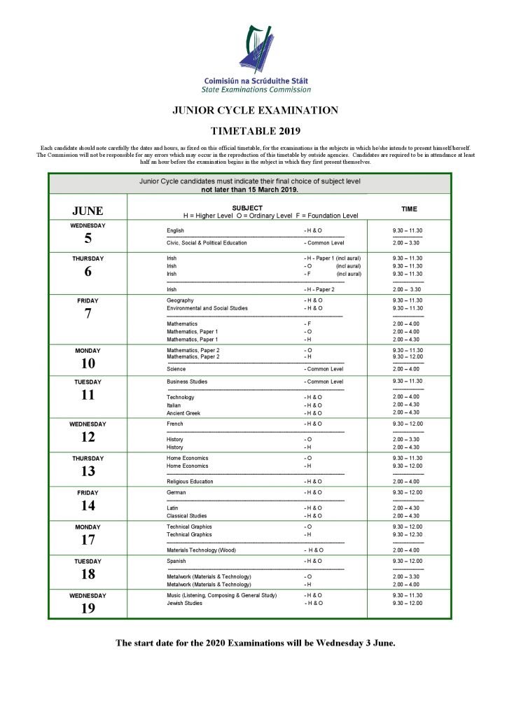 Junior & Leaving Cert Timetables 2019 - Clonmel Tuition Academy