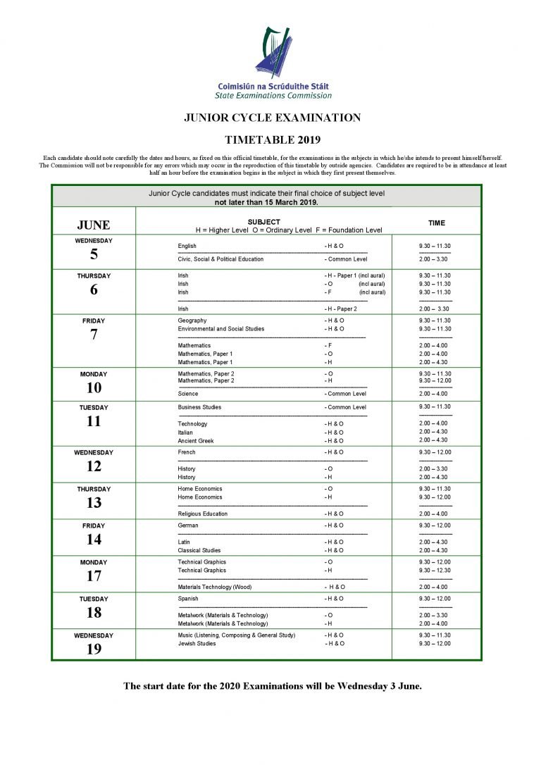 Junior & Leaving Cert Timetables 2019 - Clonmel Tuition Academy